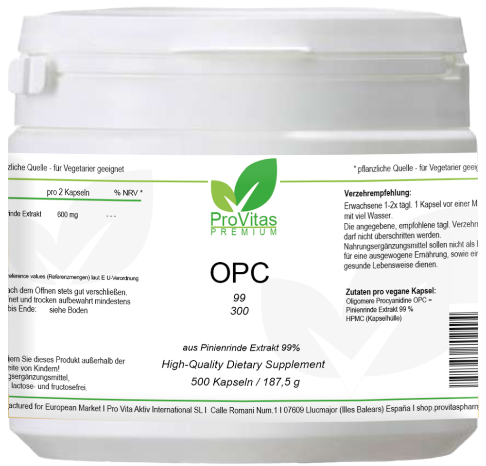 OPC 99 High Pine Bark Extrakt 300mg HPMC 500 Kapseln | Pro Vita AKTIV ...