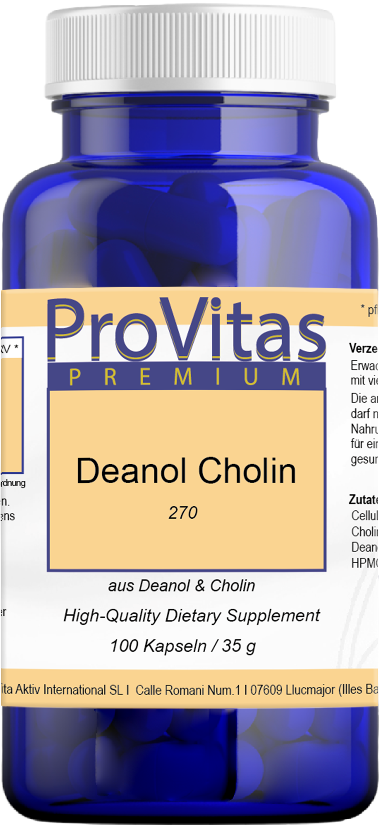 Deanol Choline 100 vegan capsules | Pro Vita AKTIV International