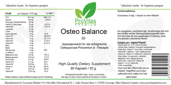 Osteo Balance 30 90 vegan capsules | Pro Vita AKTIV International