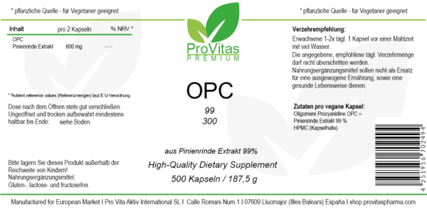 OPC 99 High Pine Bark Extrakt 300mg HPMC 500 Kapseln | Pro Vita AKTIV ...