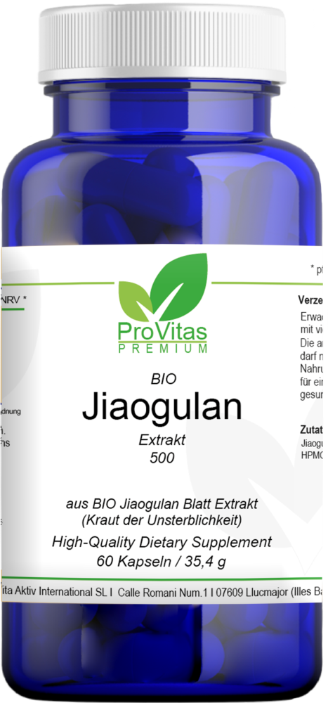 Jiaogulan Extract Bio 500mg 60 vegan capsules | Pro Vita AKTIV ...